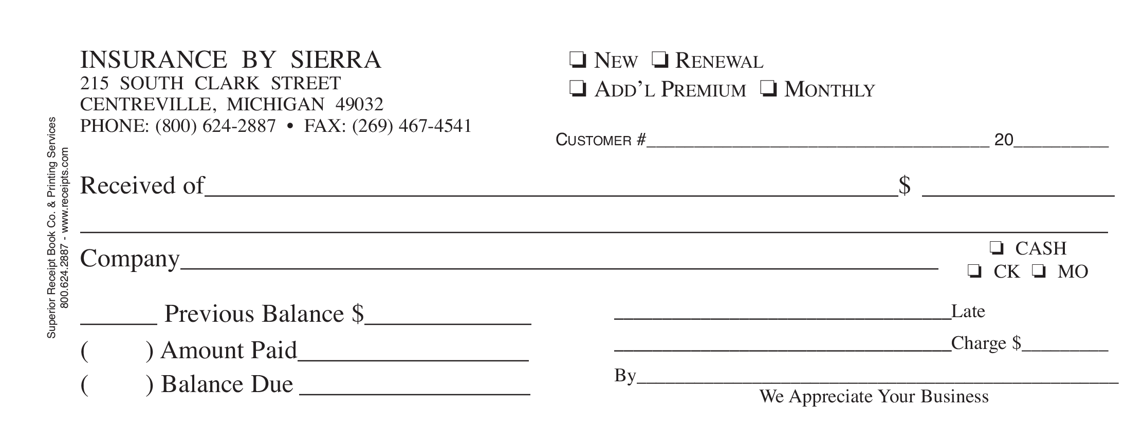 Receipt Professional Services – Insurance 3 | Superior Receipt Book ...