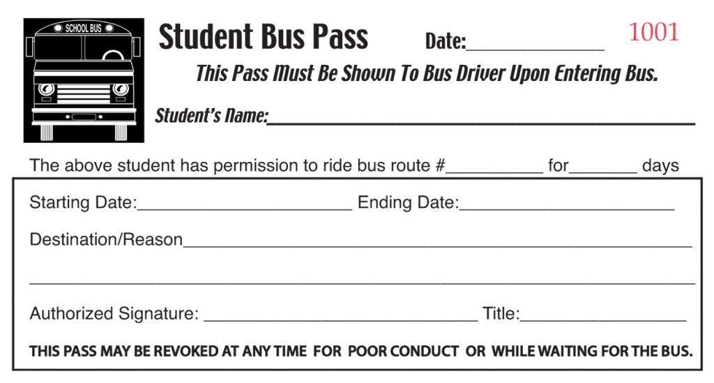 Bus Pass | Superior Receipt Book Company - 800-624-2887 - Receipt Books Mobile Site - custom ...